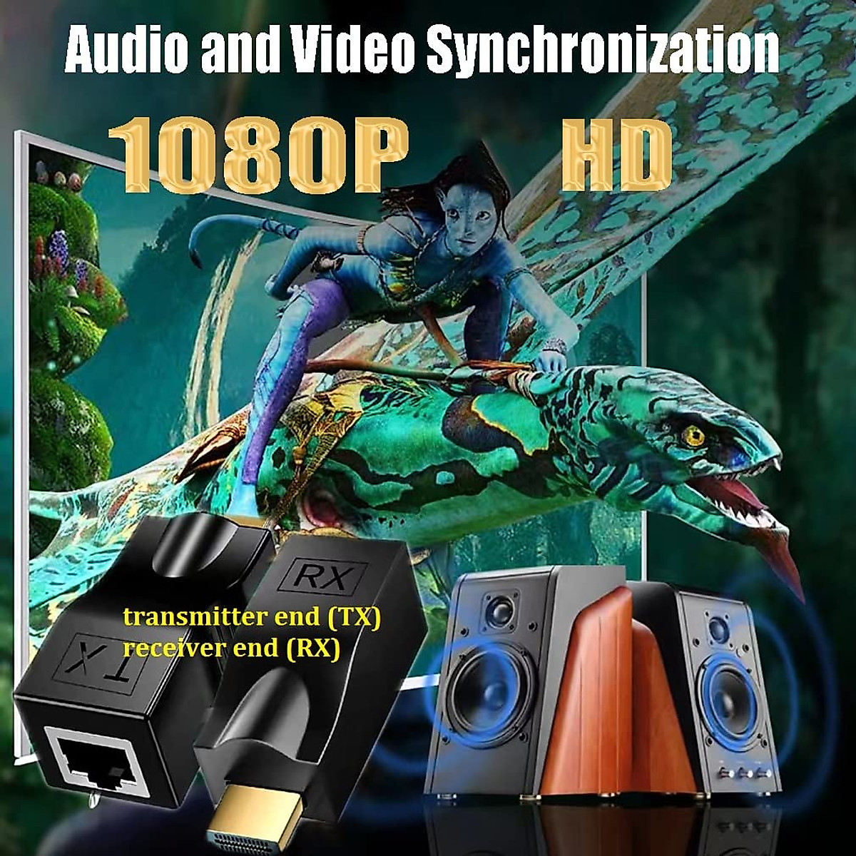 MVBOONE HDMI Extender Adapter Over Cat5e/6 (1pair), HDMI Repeater to RJ45 Ethernet Network Converter, 4k HD 1080p UP to 30m/98ft, for HDTV, Set-top Boxes, DVD, PS4, STB, Black
