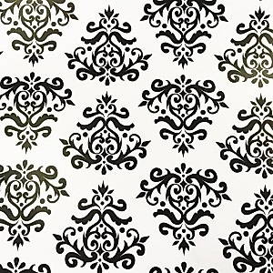 Helianthusun 14.7 feet Wallpaper Roll Black Damask Peel and Stick Wall Decor White Vinyl Paper Self Adhesive Cabinet Shelf Liner Revamp Furniture Looking (S-177x17.7 inches)