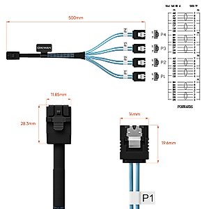 OIKWAN Internal Mini SAS to SATA Cable, SFF-8643 to SATA Forward Breakout Compatible with Raid Controller Hard Drive (3.3ft)