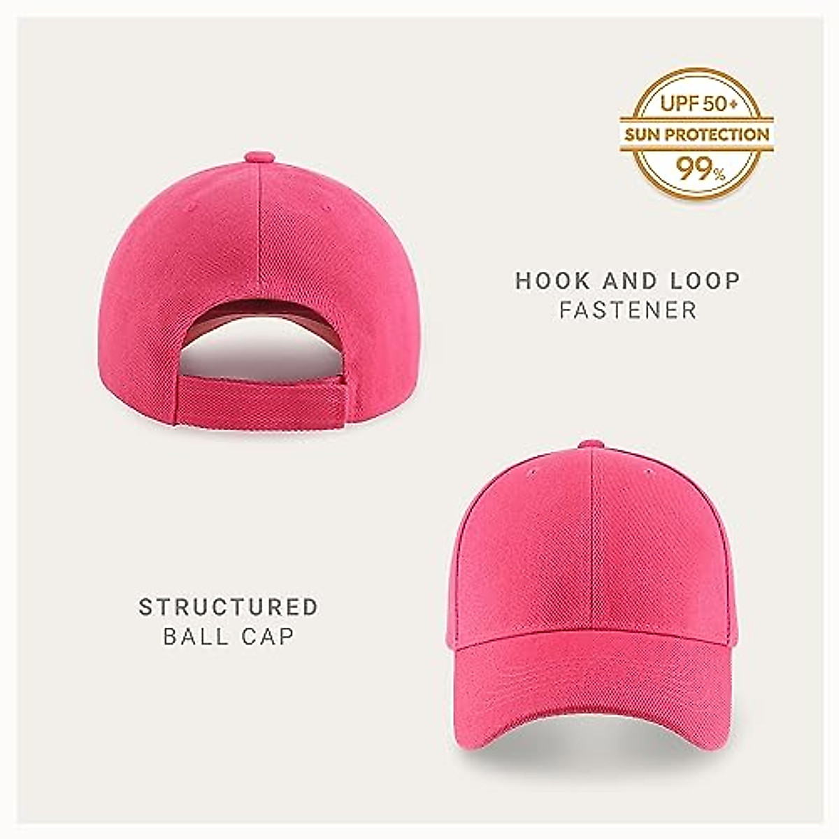 2-Pack Classic Structured Baseball Cap Adjustable Snapback Multipack Ball Caps for Custom Embroidery Running Workouts Outdoor (Hot Pink)