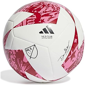 adidas MLS Club Soccer Ball, White/Red/Solar Pink, 5