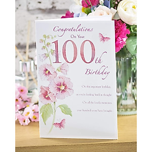 UK Greetings 100th Birthday Card for Her/Friend - Delicate Pink Flower Design