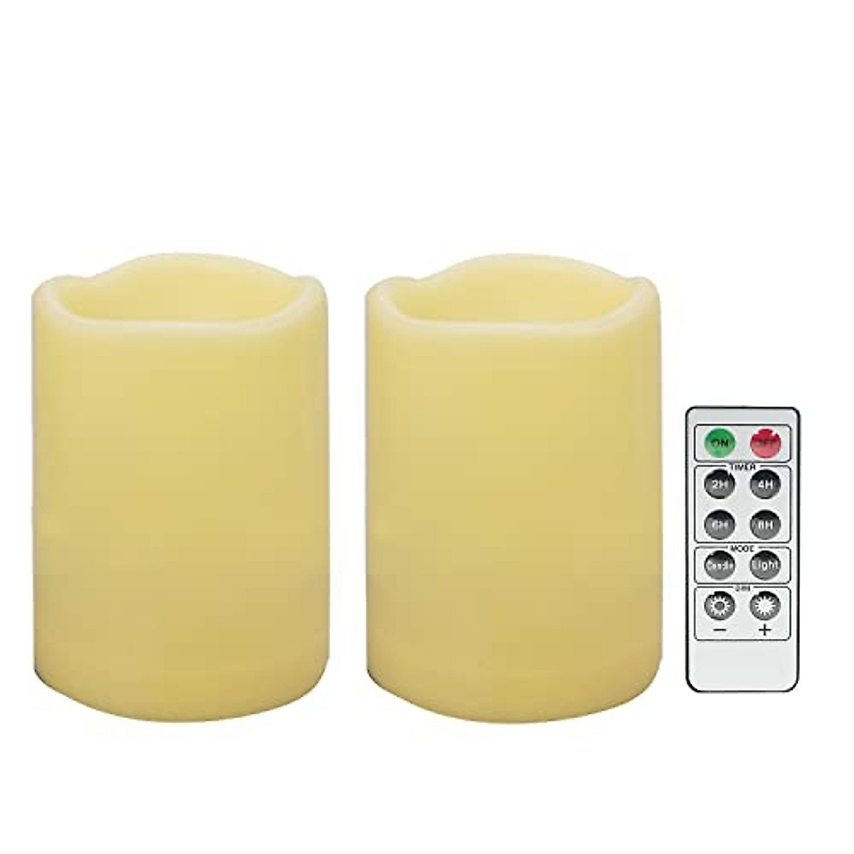 YINCHI Waterproof Outdoor Battery Operated Flameless Candles with Remote Timer Plastic Flickering Fake Electric LED Pillars for Lantern Garden Wedding Christmas Decorations 3x4 Inches 2 PCS