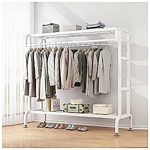 OTBK Garment Rack Heavy Duty Coat Rack Metal Clothing Rack with Bottom Shelf Garment Rack for Hanging Clothes Shirts Jeans and Coats (Color : White, Size : 150cm)