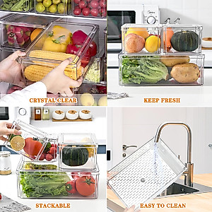 15 Pack Fridge Organizer, Stackable Refrigerator Organizer Bins with Lids PBA-Free, Clear Fridge Organizers and Storage for Kitchen, Countertops, Cabinets, Fridge, Drinks, Fruits, Vegetable, Cereals
