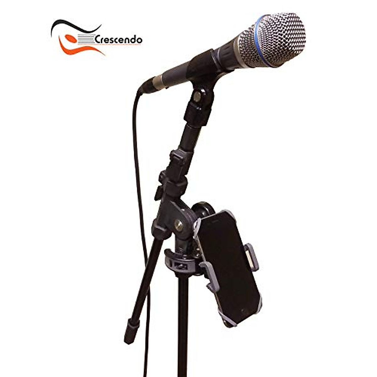 Crescendo CR-30 SlimClip Mic Stand Phone Holder, iPhone Clamp Mount, Pole Phone Mount, Microphone, Music, or Drum Stand - for iPhone, Samsung Galaxy or Note, Pixel, Any Smartphone