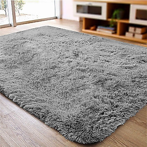 ACTCUT Super Soft Indoor Modern Shag Fur Area Rugs Fluffy Rugs Anti-Skid Shaggy Kids Rug Dining Room Home Bedroom Carpet Floor Mat 4 x 5 Feet, Grey