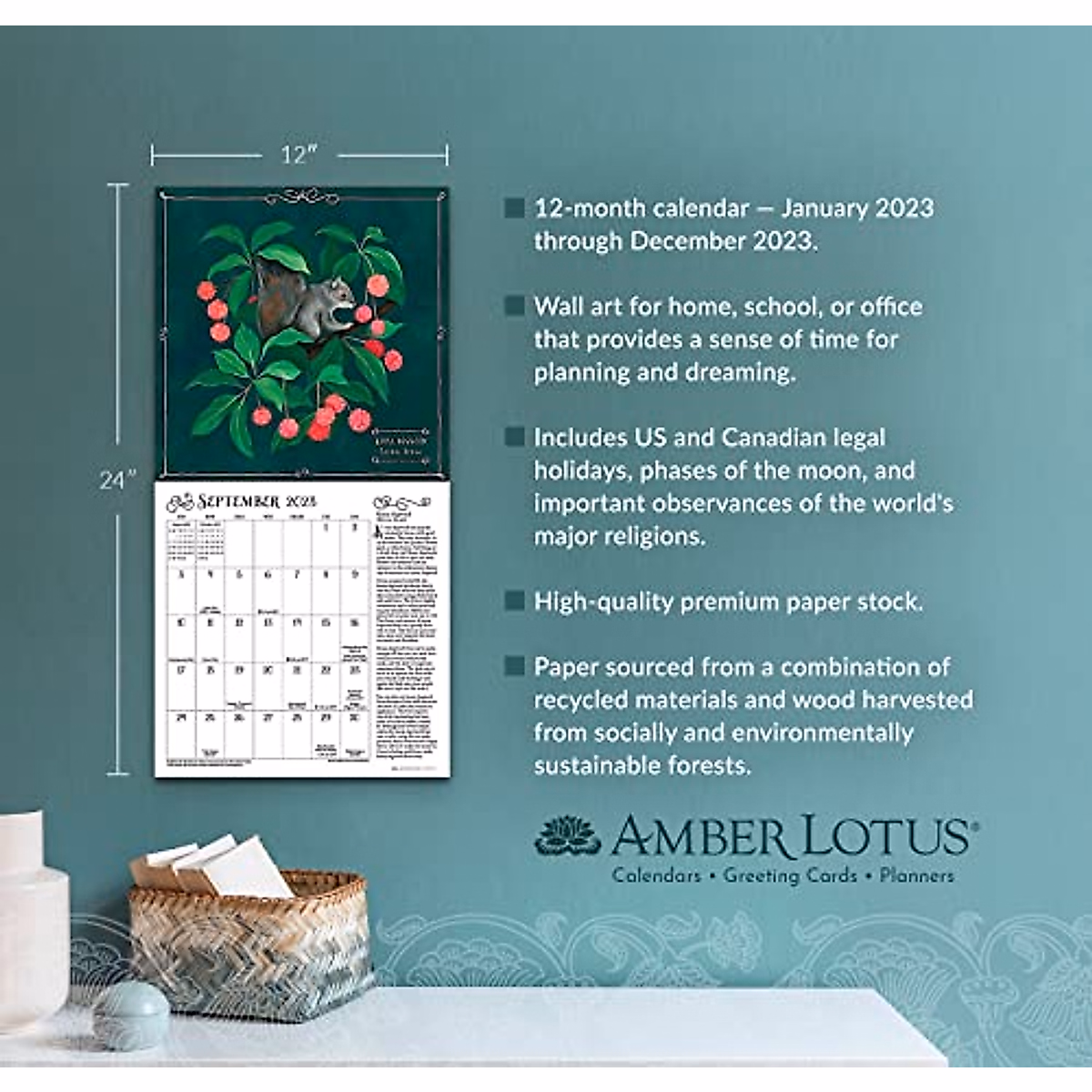 Backyard Foraging 2023 Wall Calendar: Discover Edible Plants and Kitchen Inspiration by Ellen Zachos | 12" x 24" Open | Amber Lotus Publishing