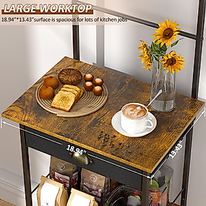 5 Tier Coffee Bar Station with Drawer, Coffee Stand with 4 S-Shaped Hooks, Farmhouse Corner Coffee Bar Cabinet for Small Spaces, Bakers Rack for Kitchen, Living Room, 13.43"D x 18.93"W x 53.31"H