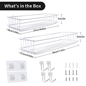 TONLEA Shower Shelves for Inside Shower,2 Pack Shower Caddy Suction Cup,Adhesive Shower Caddy with Large Capacity,Bathroom Shower Organizer Durable,Shower Storage Rack Basket Organization(White)