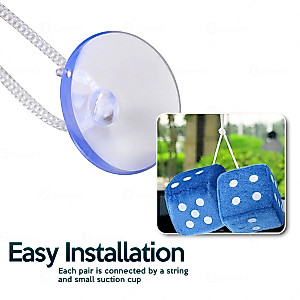 ZONETECH Blue Teal 3" Square Hanging Dice-Soft Fuzzy Decorative Vehicle Hanging Mirror Dice with White Dots