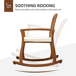 Outsunny Outdoor Rocking Chair with Cushion, Acacia Wood Patio Rocker for Backyard, Patio, Home, Teak Tone