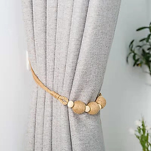 Boho Curtain Tiebacks Ropes, Magnetic Drapery Buckles for Decoration, Boho Curtain Tiebacks Curtain Holdbacks for Wall Curtain Tiebacks Window Drape Tie Back with Hooks for Bedroom Wall (Beige)