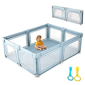 Baby Playpen,Foldable Playpen for Babies and Toddlers,Baby Play Pen with Zipper Door,Baby Play Yards Center,79"x59"Baby Fence(Light Blue)