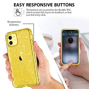 Lamcase iPhone 11 Crystal Clear Glitter Bling, Hybrid 3-Layer Shockproof Protective Cover, Yellow/Silver - 6.1" 2019