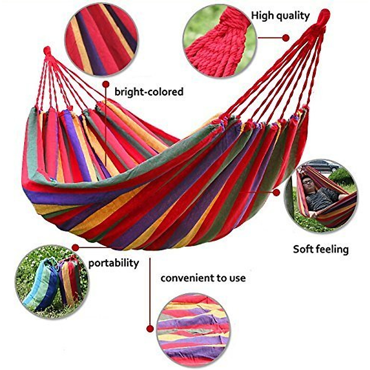 WoneNice Outdoor Double 2 Person Cotton Hammock, Red