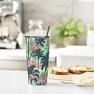 IYERSKD Tropical Palm Flamingo 20 oz Stainless Steel Tumbler Vacuum Insulated Leakproof Travel Mug for Car Office Gym