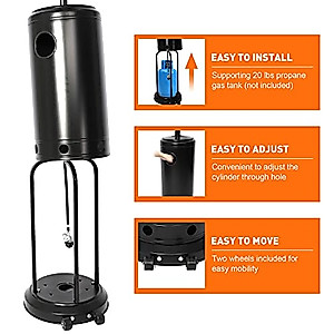 Patio Heater, 36,000 BTU Outdoor Propane Heater, 7 FT Outdoor Patio Heater with Wheels, Tip-Over Protection for Patio, Garden, Commercial and Residential, Black