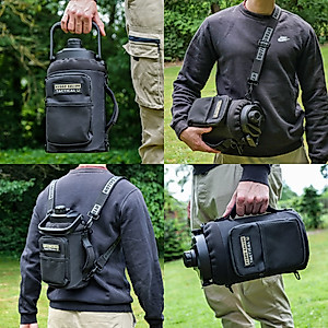 Hydro Gallon® Tactical - Insulated 1 Gallon Water Bottle Jug, Military Grade Sleeve. Large Stainless Steel Vacuum Metal Thermos Growler. Wide mouth, Shoulder Strap, MOLLE, Pockets, Handle. 128oz
