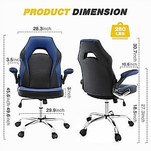 Gaming Office Chairs - Ergonomic Computer Gamer Chairs, Adjustable Height & Swivel, Padded Armrest & Lumbar Support Mid Back Leather Office Desk Chair