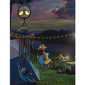 SUNGIRLS Solar Tree of Life Wind Chimes, Memorial Wind Chimes Lost Loved Ones Engraved Tree of Life, Sympathy Wind chimes Gift for Mother, Wife,Grandma Solar Wind Chimes Garden Home Yard Hanging Decor