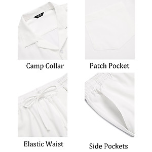 COOFANDY Men's 2 Pieces Shirt Set Short Sleeve Button Down Casual Hippie Holiday Beach T-Shirts Shorts Outfits (01-White, Medium)