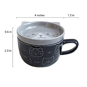 Cute Ceramic Cat Mug with Lid, Pink Cat Mug, Kawaii Coffee or Tea Cup for Cat Lovers, Unique Novelty Cat Gift, Mug and Lid Set (Pink)