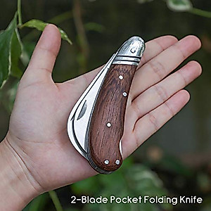 Pruning Knife, Double Blade Grafting Knife, Stainless Steel Garden Budding Knife, Linsen-outdoors Folding Pocket Knife for Grafting Multi Cutting Tool, Weed Bushes Branches Mushroom Diggig Knife
