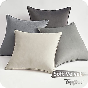 Topfinel Gray Throw Couch Pillows Covers for Living Room,Soft Velvet Square 18 Inches (18x18) Pillow Covers Set of 4,Grey Pillow Set Neutral Room Decor for Bed Sofa Chair