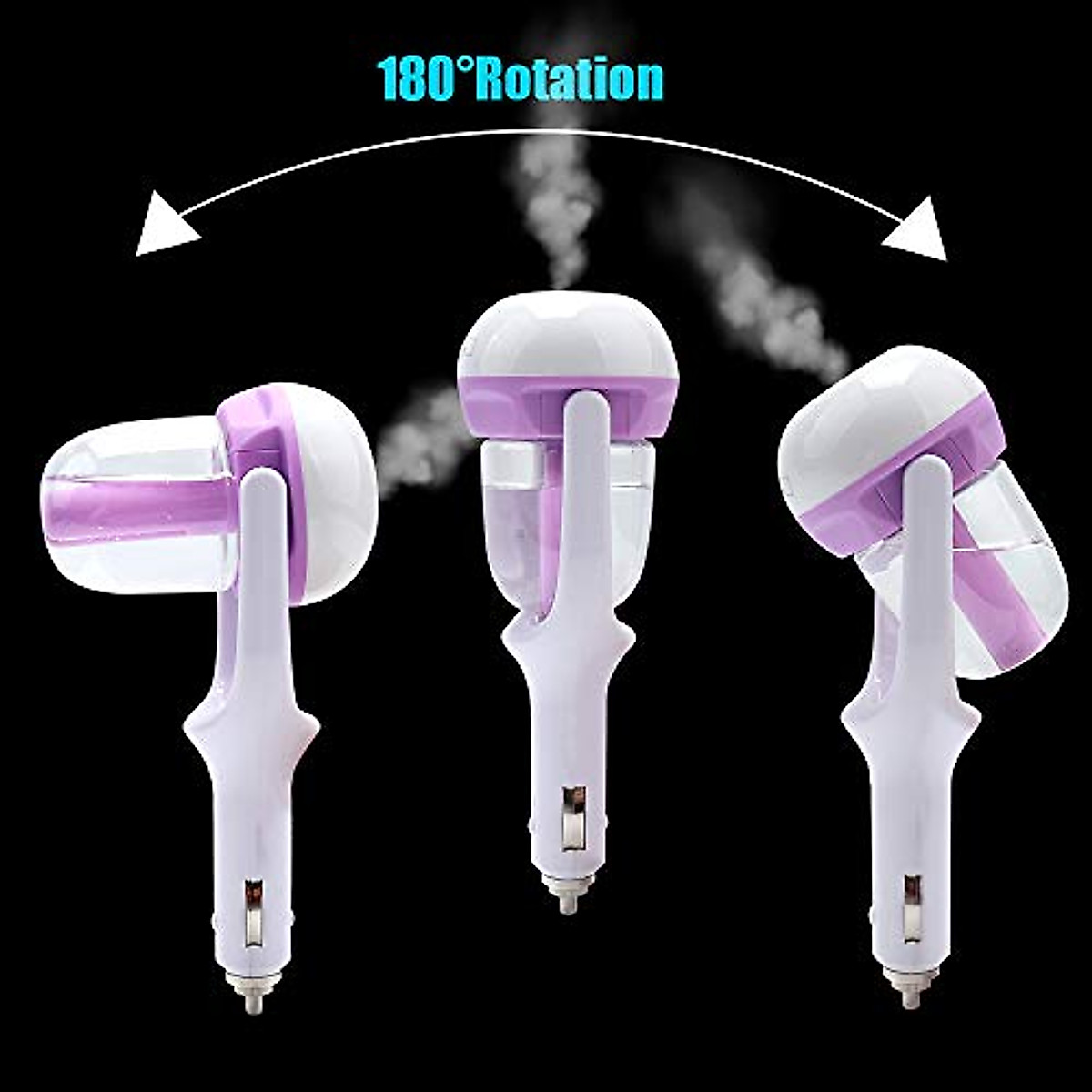 XSUPER Car Humidifier Aromatherapy Essential Oil Diffuser, Portable Mini Purifier Aroma Freshener Diffuser with 180 Degree Rotation, 12V 1.5W Personal Car Purifier Humidifier