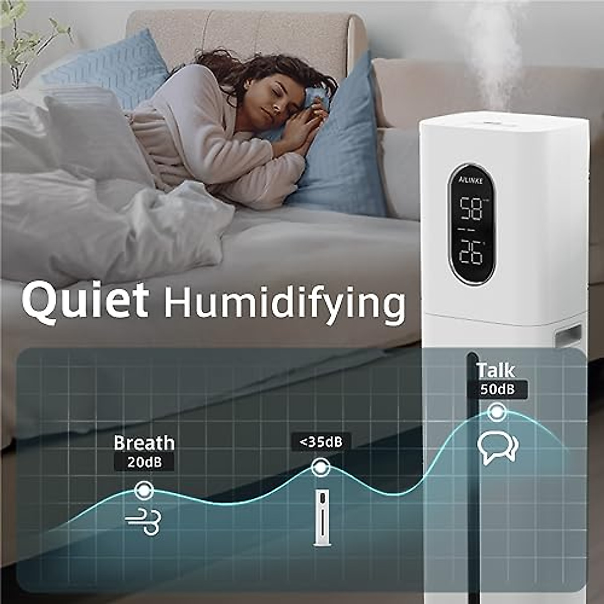 Humidifier Large Room, 2.1Gal/8L Humidifiers for Home, Humidifiers for Bedroom with Essential Oil Diffuser, Top Fill Whole House Cool Mist Humidifiers for Plants Baby Kids Adults Office, White