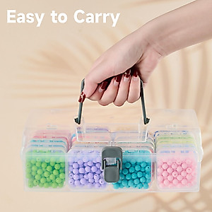 Mauproy Small Bead Organizers with Handle, 24 Pcs Plastic Storage Cases, Mini Clear Craft Containers with Hinged Lid and Label Small Parts Storage Boxes for DIY Art Craft Accessories