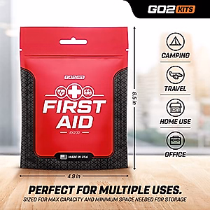 Go2Kits First Aid Kit 2.0 USA Made 38 Piece Basic Plus (1 Pack) Red