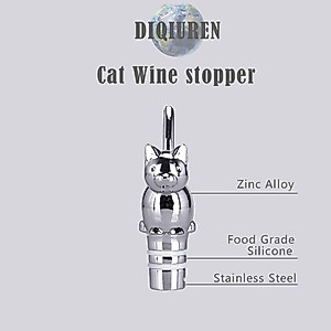 Funny Stainless Steel Wine Stopper Cat Wine Stopper for Wine Bottle Cute, Cat Bottle Stopper for Wine Lovers Valentine's Day Decorative Cat Bottle Stopper with Silicone Rubber Fitting