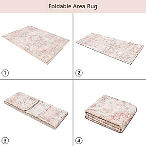 Auruge Area Rug - 5x7 Indoor Vintage Rugs Soft Fuzzy Shaggy Carpet Distressed Pink Accent Rug Non-Slip Non Shedding & Machine Washable Rug for Dining Room Living Room Bedroom Office