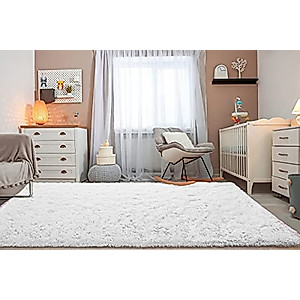 Zareas Cream White Area Rug for Living Room 5x8 Feet Fluffy Rug Shaggy Throw Rug for Bedroom Nursery Kids Playroom Dorm Indoor Modern Soft Large Fuzzy Plush Rug Furry Carpet Home Decor