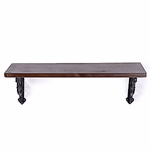 MyGift 24-Inch Floating Shelf Wood with Decorative Victorian Style Cast Iron Brackets