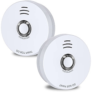 Andyssey Smoke Detector, 10 Year Battery Operated Smoke Alarm with LED Indicator, Photoelectric Fire Alarm Smoke Detector with Test & Silence Button for Home, 2 Packs