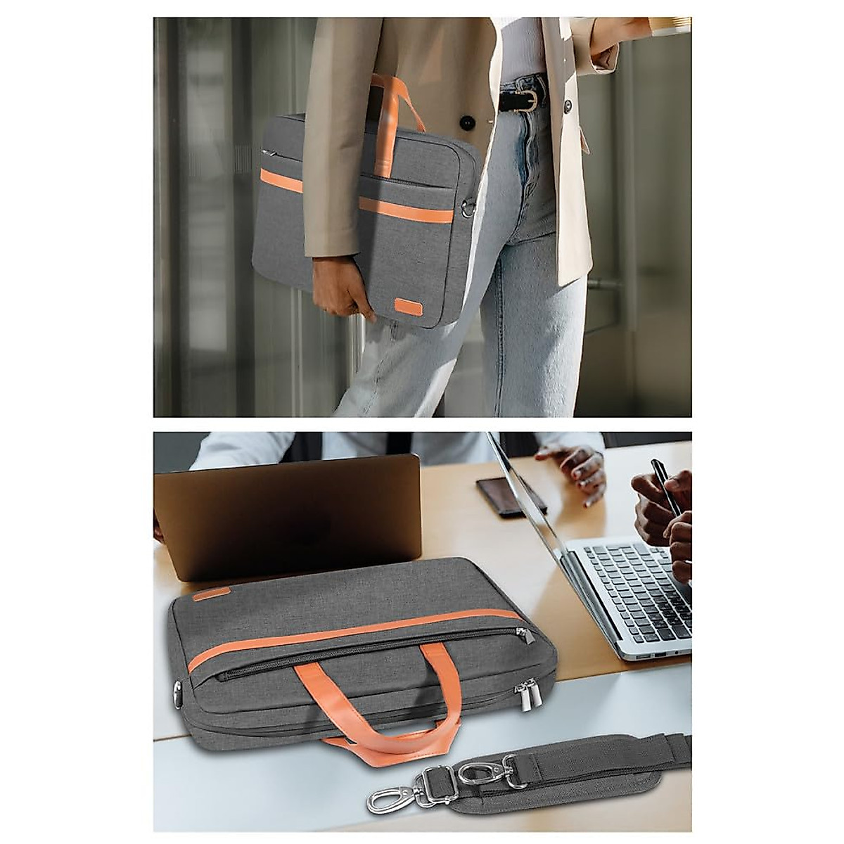 Ferkurn Laptop Bag Case Women Men Computer Bag for HP Envy Pavilion Omen/MSI/LG Gram/Dell Inspiron XPS/Lenovo Thinkpad/ASUS/Acer, Shoulder Messenger Bag Strap Carrying Briefcase, Grey, 15 15.6 Inch