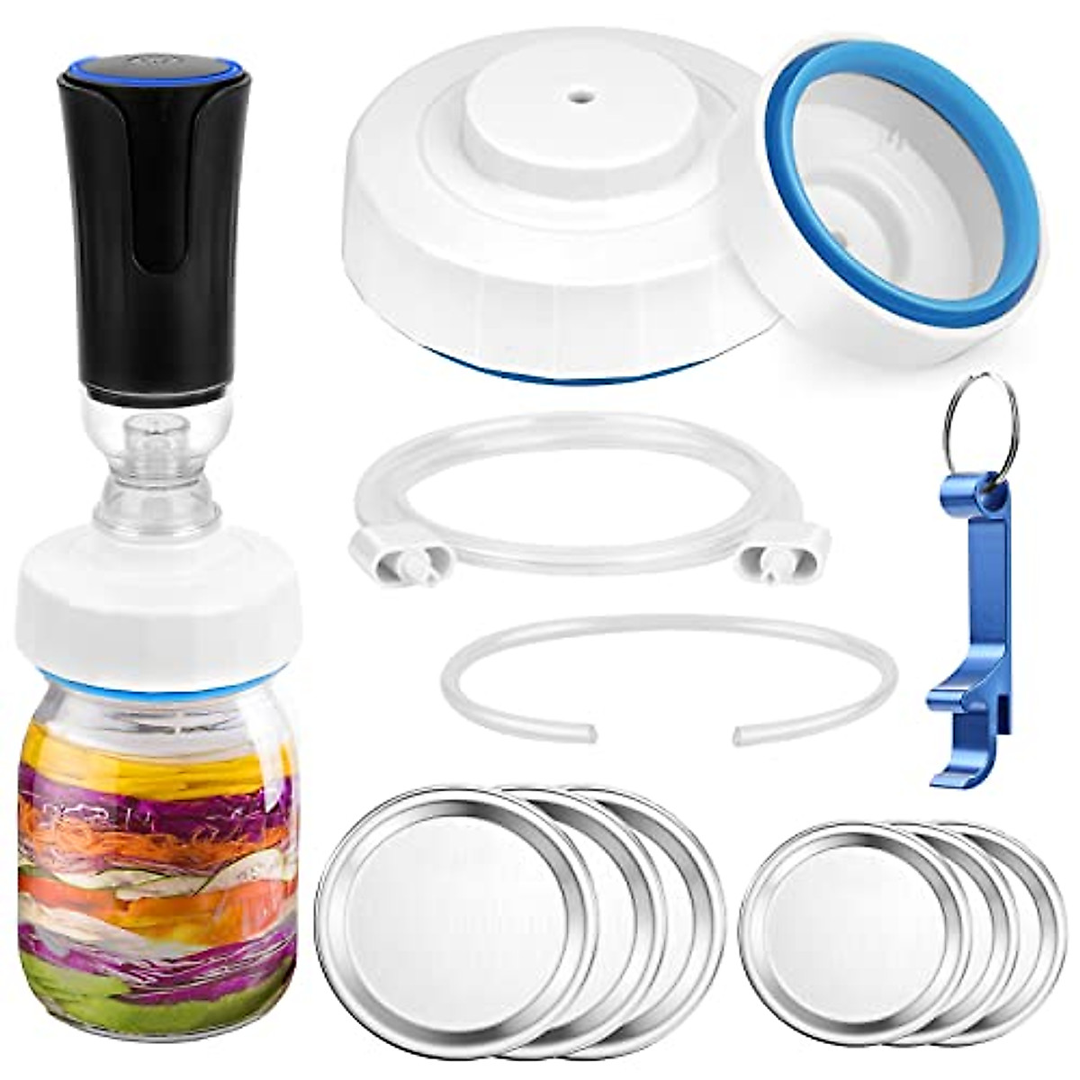 Mason Jar Electric Vacuum Sealer, Portable Food Vacuum Sealer Kit, Attachment Hose Compatible Vacuum Sealer Jars, for Regular Mouth and Wide Mouth Mason Jars with Electric Vacuum Pump and Lid opener