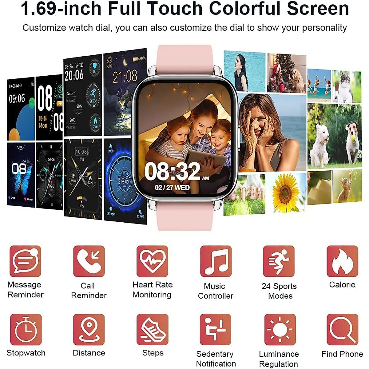 Smart Watch, IP68 Waterproof Activity Fitness Tracker Watch with Heart Rate Blood Pressure Sleep Monitor Pedometer Step Counter Mens Smartwatch for Android iOS Phones 2024 Smart Watches for Men Women