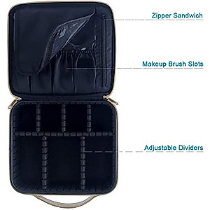 Relavel Cosmetic Case Makeup Case Travel Train Case Professional Portable Cosmetic Artist Storage Bag with Adjustable Dividers for Cosmetics Makeup Brushes and Adjustable Shoulder Strap (Rose Gold)