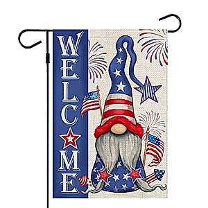 CROWNED BEAUTY 4th of July Patrioctic USA Blue Gnome Garden Flag 12x18 Inch Double Sided Memorial Independence Day Outside Yard Party Decoration