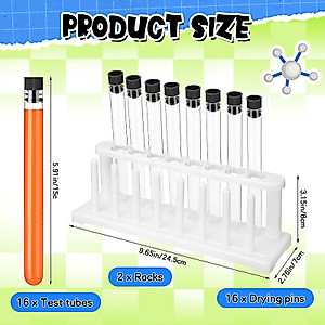 Saysurey 2 Sets Test Tubes with Rack, 16 Pcs Clear Plastic Test Tubes with Caps and 2 Pcs 8 Holes Test Tube Holder with 8 Drying Pins Test Tubes with Stand for Scientific Experiment Nurse Party Favors