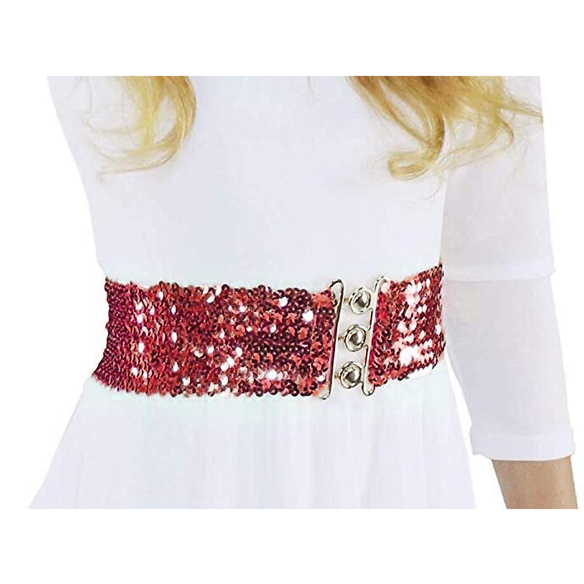 CRIZAN Womens Sequins Dance Dress Belly Chain Body Chain Jewelry (red gold silver)