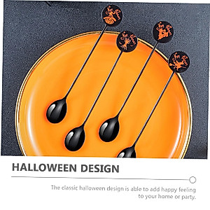 ABOOFAN 4pcs Halloween Spoon Stainless Steel Spoons Coffee Spoons Metal Spoon Metal Serving Spoons Dessert Scoop Pumpkin Ice Cream Spoons Portable Teaspoons Spoons Cutlery Juice Tablespoon