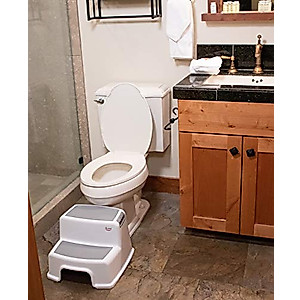 iLove Wide+ 2 Step Stool for Kids and Toddlers, Bathroom and Toilet Stool for Potty Training, Slip-Resistant Soft Grips, Kitchen Helper Stool with Handles, Extra Wide, Dual Height - Gray (1 Pack)