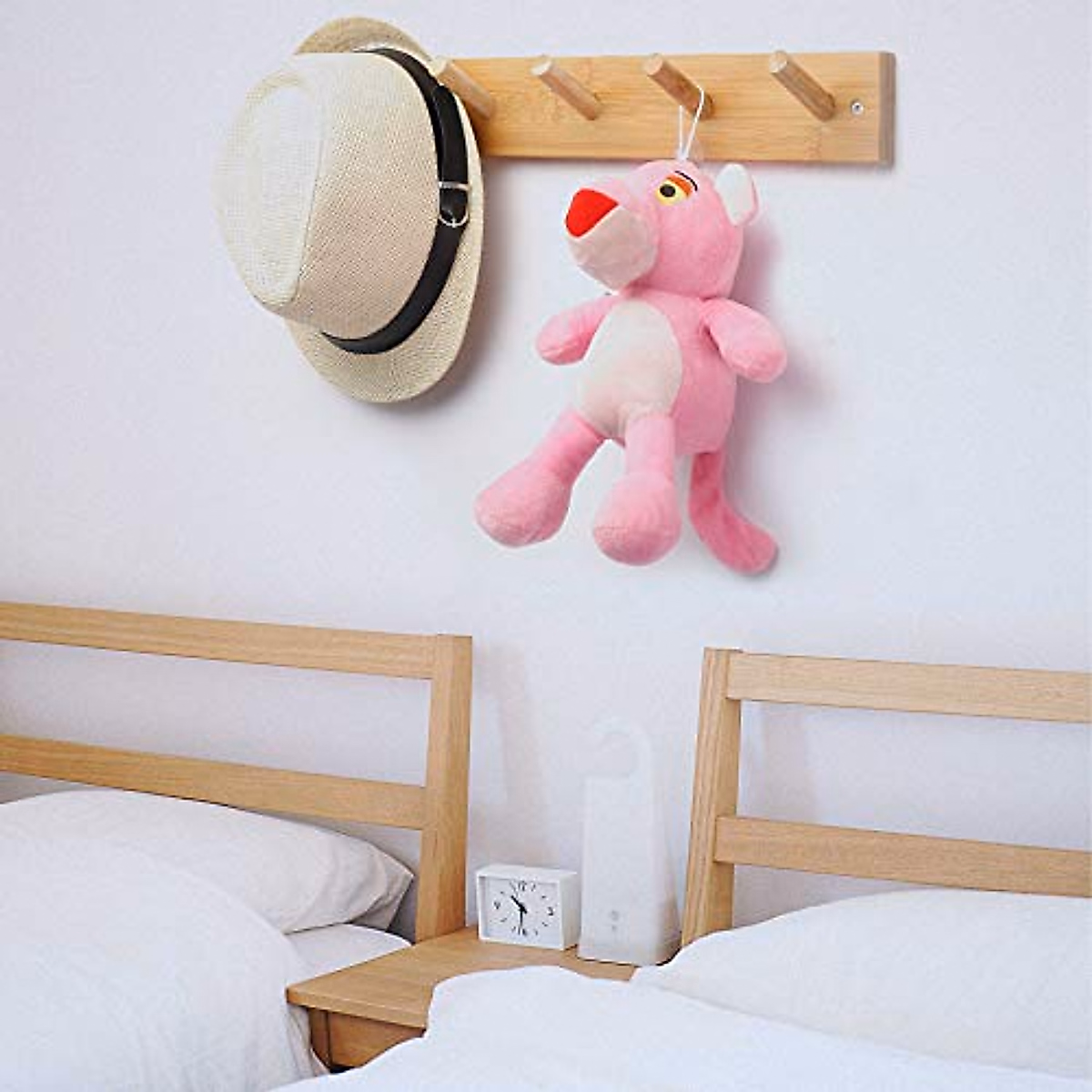 WEBI Coat Rack Wall Mounted,16’’ Hole to Hole,Coat Hanger Wall Mount with 5 Hooks for Hanging Coats,Hook Rack Peg Rail for Hats,Jacket,Clothes,Towels,Natural