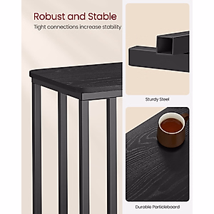 VASAGLE End Table, C Shaped TV Tray with Metal Frame Rolling Casters for Coffee Laptop Mobile Tablet, Industrial Side Table for Living Room Bedroom, 19.7 x 13.8 x 23.6 Inches, Ebony Black, ULNT050B56
