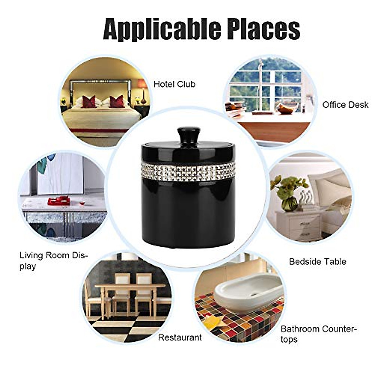 LIZEALUCKY Storage Container with Qtip Holder for Cotton Balls, Cotton Swabs, Round Cotton Pads, Dental Floss, Apothecary Jar(Negro)